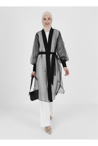 Refka Balon Kollu Organze Ferace - Siyah Puantiyeli - Refka Woman Refka Balon Kollu Organze Ferace - Siyah Puantiyeli - Refka Woman