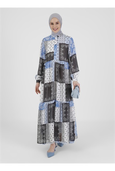 Benin Desenli Elbise - Siyah - Benin
