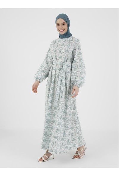 Refka Doğal Kumaşlı Desenli Elbise - Çağla - Refka Casual Refka Doğal Kumaşlı Desenli Elbise - Çağla - Refka Casual