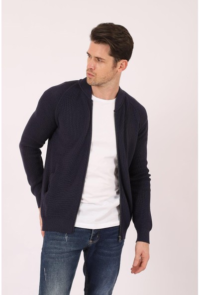 Figo Erkek Fermuarlı Triko Hırka Lacivert