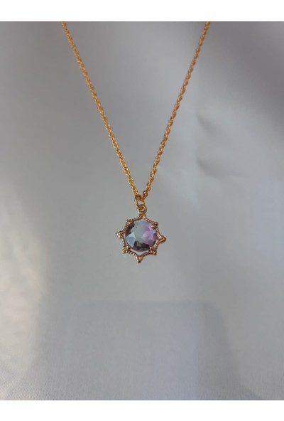Artsyia Aksesuar Kadın Sekizgen Mor Taşlı Kolye