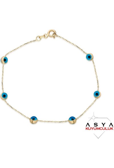 Asya Nazar Boncuklu 14 Ayar Altın Bileklik