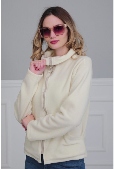 Fermuarlı Cepli Polar Sweatshirt,krem,sw-4 Fermuarlı Cepli Polar Sweatshirt,krem,sw-4