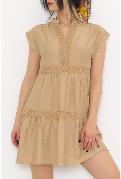Güpürlü Elbise Sütlükahve - 21132.101.