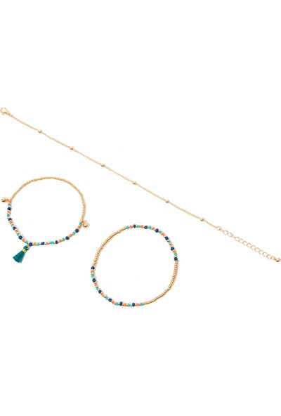 Mavi Altın Rengi Halhal Seti