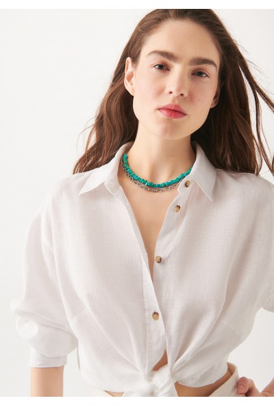 Mavi Turkuaz Boncuklu Kolye