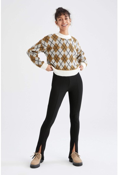 DeFacto Skinny Fit Yüksek Bel Yırtmaç Detaylı Tayt W8033AZ22SP