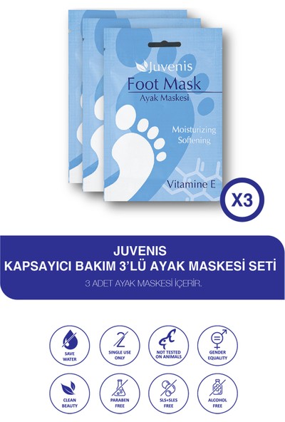 Juvenis Kozmetik Ayak Maskesi Seti Nemlendirici Çatlak Karşıtı E Vitaminli Pürüzsüzleştiren 3'lü Kapsayıcı Bakım Seti Juvenis Kozmetik Ayak Maskesi Seti Nemlendirici Çatlak Karşıtı E Vitaminli Pürüzsüzleştiren 3'lü Kapsayıcı Bakım Seti
