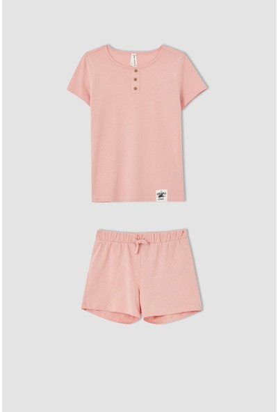 DeFacto Kız Çocuk Defacto Fit Regular Fit Organik Pamuk Kısa Kollu Pijama Takımı U7175A621SM