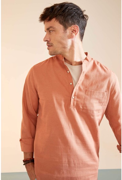 Defacto Slim Fit Hakim Yaka Uzun Kollu Keten Gömlek U8570AZ21SM
