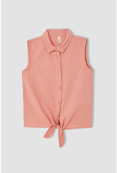 DeFacto Kız Çocuk Kolsuz Bağlama Detaylı Gömlek T4057A621SM