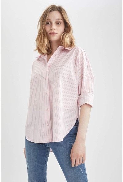 DeFacto Loose Fit Gömlek Yaka Poplin Uzun Kollu Gömlek U8628AZ21SM DeFacto Loose Fit Gömlek Yaka Poplin Uzun Kollu Gömlek U8628AZ21SM