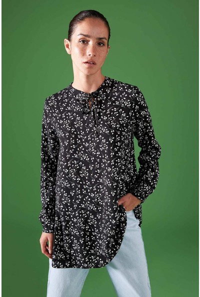 DeFacto Desenli Bağcıklı Yaka Regular Fit Sürdürülebilir Gömlek Tunik U7153AZ21SM