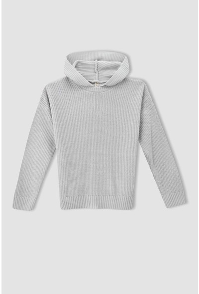DeFacto Kız Çocuk Kapüşonlu Regular Fit Triko Kazak U6192A621Au