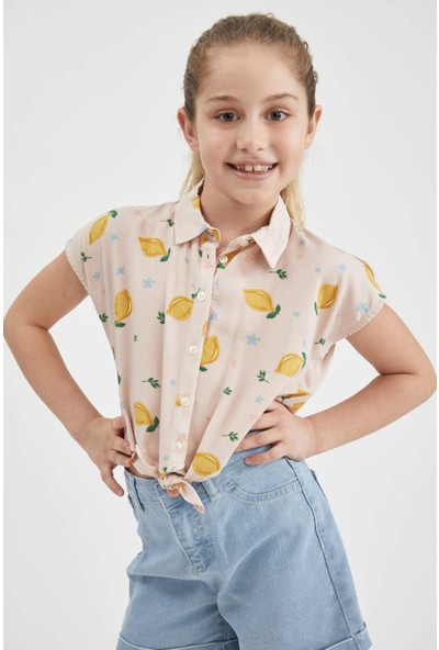 DeFacto Kız Çocuk Limon Desenli Bağlama Detaylı Kısa Kollu Crop Gömlek T3967A621SM DeFacto Kız Çocuk Limon Desenli Bağlama Detaylı Kısa Kollu Crop Gömlek T3967A621SM