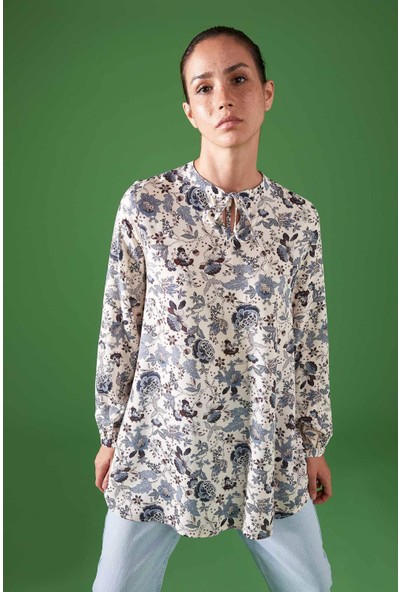 DeFacto Desenli Bağcıklı Yaka Regular Fit Sürdürülebilir Gömlek Tunik U7153AZ21SM