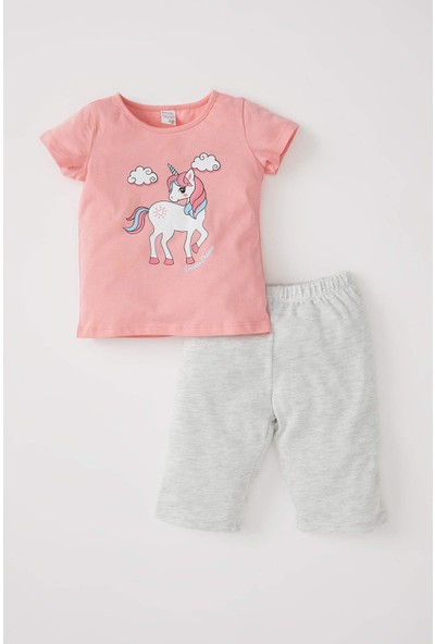 Defacto Kız Bebek Unicorn Baskılı Kısa Kollu Pijama Takımı T8960A221SM