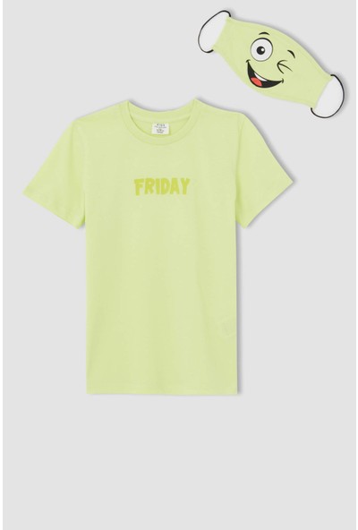 Defacto Erkek Çocuk Sunday Baskılı Kısa Kollu Tişört Ve Maske Takımı U5717A621SM