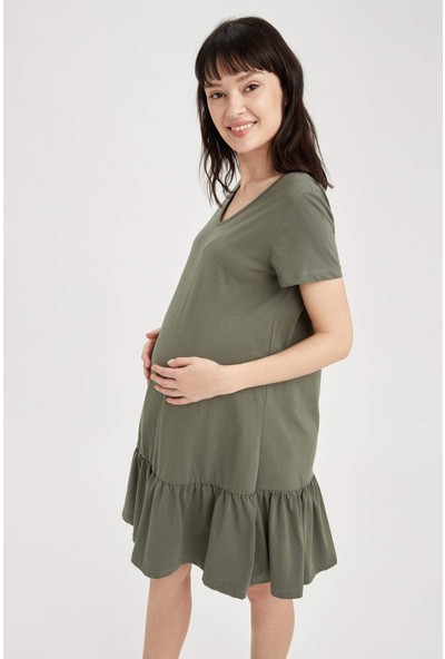 Defacto V Yaka Büzgülü Yazlık Hamile Elbise S1447AZ21SM