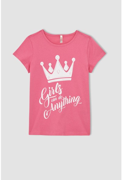 DeFacto Kız Çocuk Regular Fit Taç Baskılı Kısa Kollu Tişört T2538A622SM