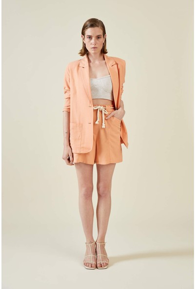 DeFacto Coool Yüksek Bel Kuşaklı Keten Bermuda Şort U7121AZ21HS