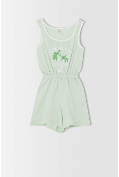 Defacto Kız Çocuk Palmiye Baskılı Kısa Tulum U8340A621HS Defacto Kız Çocuk Palmiye Baskılı Kısa Tulum U8340A621HS