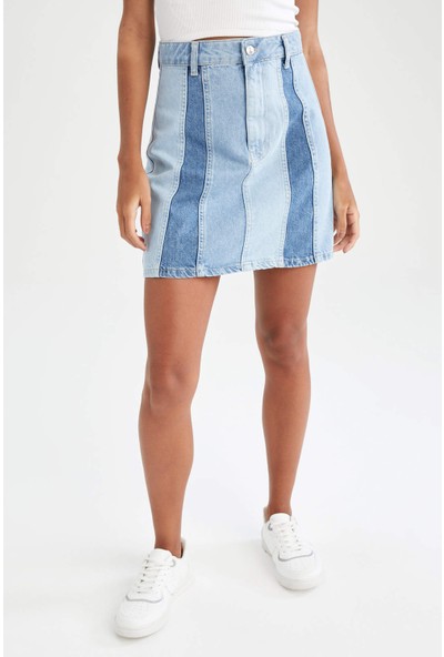Defacto Kontrast Kumaşlı A Kesim Jean Etek V1985AZ21HS