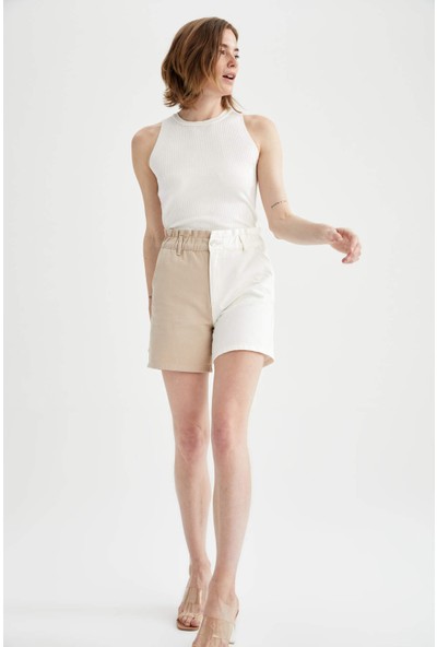 Defacto Renk Bloklu Paper Bag Mini Şort V1956AZ21HS