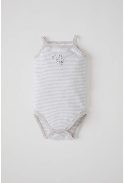 DeFacto Kız Bebek Fil Baskılı Çizgili Desenli Askılı Çıtçıtlı Body T8049A221SP