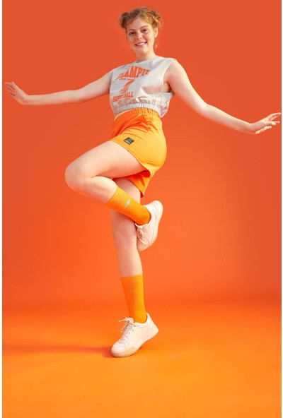 DeFacto Coool Slogan Armalı Beli Lastikli Cepli Mini Şort U4007AZ21HS