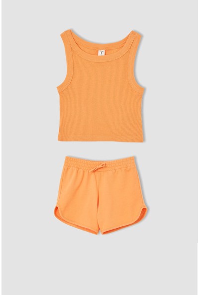 DeFacto Kız Çocuk Defacto Fit Regular Fit Organik Pamuklu Atlet Ve Şort Takımı V2328A621SM