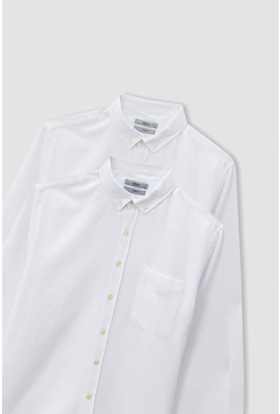 Defacto Büyük Beden Slim Fit Basic Uzun Kollu 2'li Gömlek V2442AZ21SM