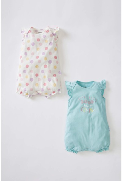 Defacto Kız Bebek Puantiye Desenli Kısa Kollu 2'li Çıtçıtlı Kısa Tulum U8101A221SM