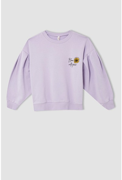 DeFacto Kız Çocuk Regular Fit Bisiklet Yaka Baskılı Sweatshirt W2128A621AU