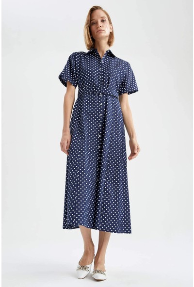 DeFacto Puantiye Desenli Kemer Detaylı Gömlek Elbise W1855AZ21HS