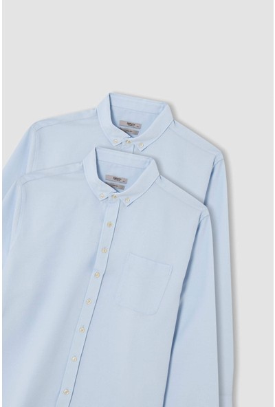 Defacto Büyük Beden Slim Fit Basic Uzun Kollu 2'li Gömlek V2442AZ21SM