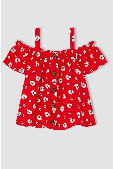 DeFacto Kız Çocuk Çiçek Desenli Kısa Kollu Bluz T4056A621SM