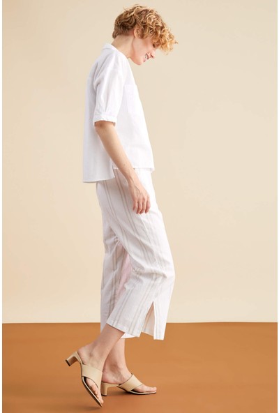 DeFacto Wide Leg Çizgi Desenli Keten Kapri U9728AZ21HS