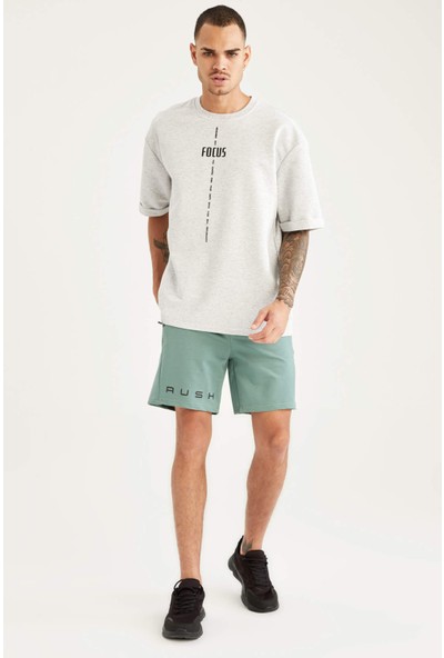 DeFacto Slim Fit Yazı Baskılı Spor Pamuklu Penye Şort W2299AZ21HS