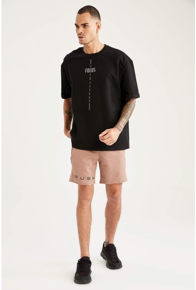 DeFacto Defacto Fit Slim Fit Yazı Baskılı Spor Pamuklu Penye Şort W2299AZ21HS