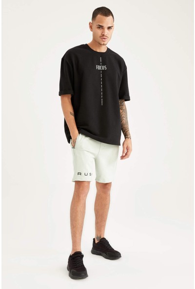 DeFacto Slim Fit Yazı Baskılı Spor Pamuklu Penye Şort W2299AZ21HS