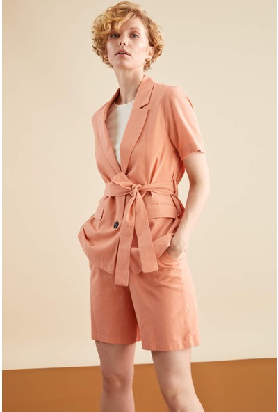 DeFacto Kuşaklı Relax Fit Kısa Kollu Blazer Ceket V1590AZ21HS DeFacto Kuşaklı Relax Fit Kısa Kollu Blazer Ceket V1590AZ21HS