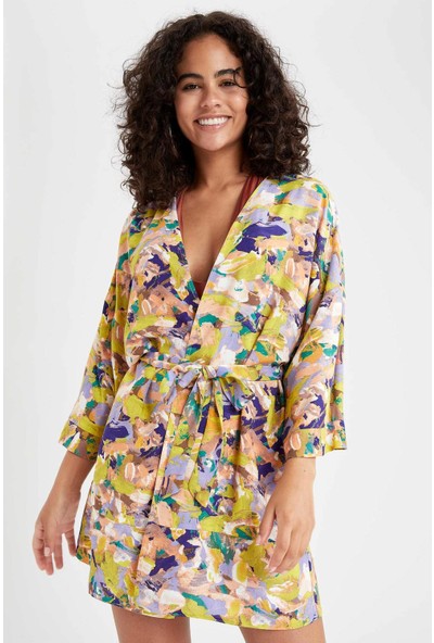 DeFacto Rengarenk Desenli Kuşaklı Yazlık Kimono W2927AZ21HS