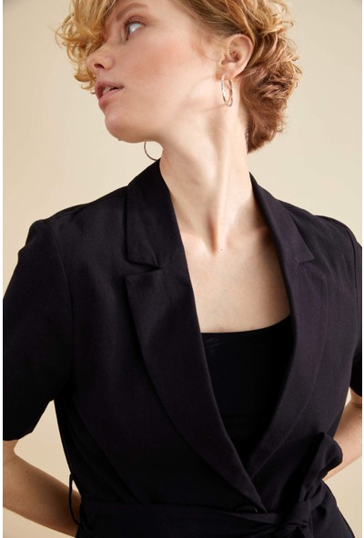 DeFacto Kuşaklı Relax Fit Kısa Kollu Blazer Ceket V1590AZ21HS DeFacto Kuşaklı Relax Fit Kısa Kollu Blazer Ceket V1590AZ21HS