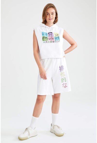 DeFacto Coool Slogan Baskılı Beli Lastikli Cepli Mini Şort W1938AZ21HS