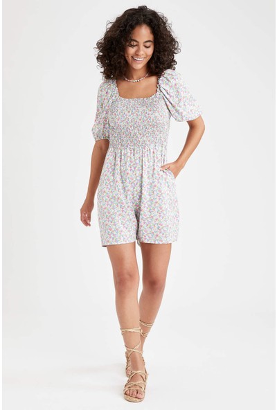 DeFacto Coool Kare Yaka Baskılı Kısa Kollu Tulum U7661AZ21SM