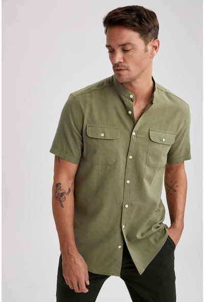 DeFacto Regular Fit Hakim Yaka Kısa Kollu Gömlek W2167Az21Hs