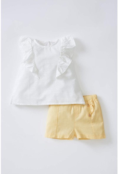 DeFacto Kız Bebek Kolsuz Keten Görünümlü Bluz Ve Şort Takımı U9148A221SM