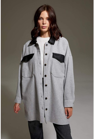 DeFacto Relax Fit Çift Cepli Uzun Kollu Tüvit Gömlek Tunik W2719AZ21WN