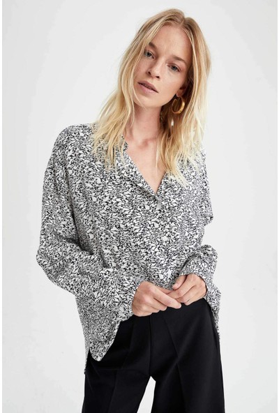 Defacto Leopar Desenli Oversize Fit Uzun Kollu Gömlek Tunik W2847AZ21SM